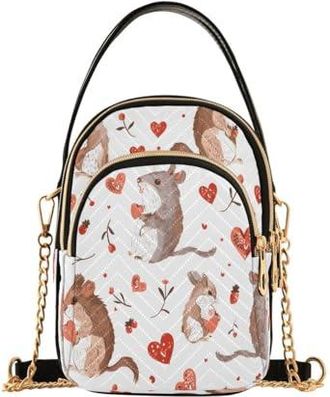 Mnsruu Petit sac &agrave; bandouli&egrave;re en cuir pour femme Motif &eacute;cureuil Coeur Saint-Valentin