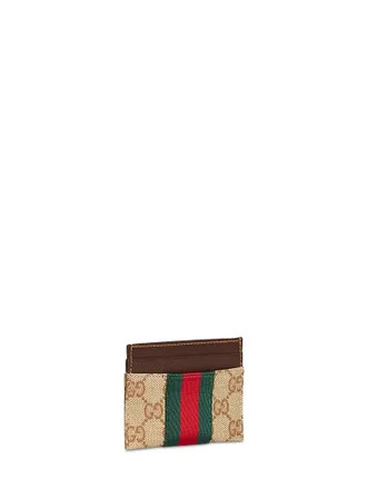Gucci Womens Card Holder Gg Canvas Beige Calfskin Wallets & Purses