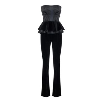 Elisabetta Franchi Combinaison en Gazar et Velours - Femme - Combinaisons et Ensembles - Noir - Taille: 42 FR