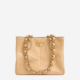 Valentino Garavani Womens Leather Bag With Chevron Pattern Beige Shoulder