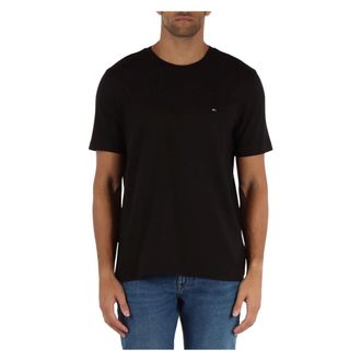 Tommy Hilfiger Homme, Tops, Noir, Taille: XS T-shirt Regular Fit en Coton avec Broderie Logo Avant