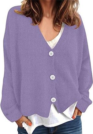 Generic Femmes Automne et Hiver Simple d&eacute;contract&eacute; Confortable Couleur Unie Pull tricot&eacute; Cardigan Bouton &agrave; Manches Longues Veste Courte Plaid Polaire Pull (Pu