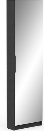 Demeyere Flurschrank mit Spiegel & Schuhaufbewahrung f&uuml;r 12 Paar Schuhe, modern, aus Holz, ideal f&uuml;r kleine R&auml;ume, Farbe: Mattschwarz, 50 x 180 x 21 cm