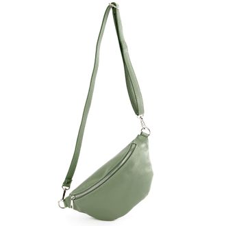 modamoda.de T211 Damen Leder Bauchtasche Brusttasche H&uuml;fttasche handmade in Italy, Farbe:Graugr&uuml;n