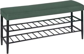 Relaxdays Schuhbank, gepolsterte Kunstleder-Sitzfläche, 2 Schuhablagen, 8 Paar Schuhe, Schuhregal HBT 50x100x30 cm, grün