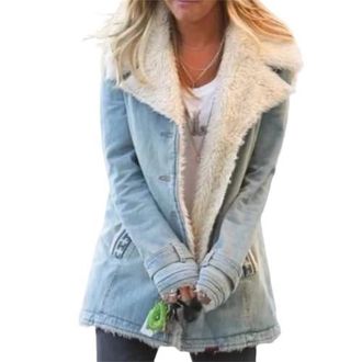 Generic Veste doubl&eacute;e en polaire pour femme, veste doubl&eacute;e en polaire &agrave; revers pour femme, manteau &eacute;l&eacute;gant &agrave; revers en composite, bleu, 4XL