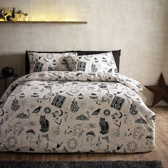 Catherine Lansfield Enchanted Witchcraft Wende-Bettw&auml;sche-Set mit Kissenbez&uuml;gen, f&uuml;r King-Size-Bett, Schwarz/Natur