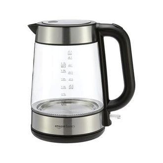 Amazon Basics Bouilloire &eacute;lectrique en verre, 1.7 l, 2200W, Noir, Argent&eacute;