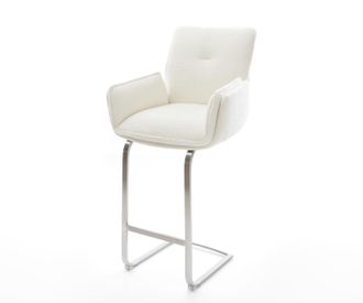 DELIFE Barstuhl Nela-Flex Boucl&eacute; Soft Beige Freischwinger Flach Edelstahl Silberfarben, Barst&uuml;hle