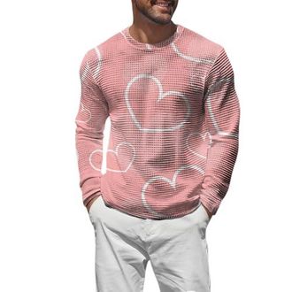Generic Haut en r&eacute;sille pour hommes, col rond, manches longues, l&eacute;ger, respirant, col rond, tendance, &eacute;t&eacute;, plage, f&ecirc;te, hauts 2026, Rose., 3XL