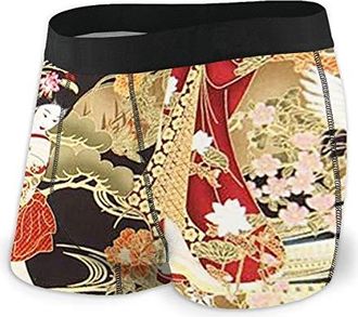 DJNGN Boxer pour Homme avec imprimés en Tissu Japonais Geisha Fly Front avec Pochette sous-vêtements