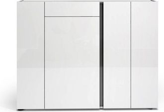 Dmora Schuhschrank Aureliano, Schuhregal 14 B&ouml;den, 36 Paare Made in Italy, 1 Schublade, 149x33x115 cm Hochglanz Wei&szlig;