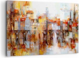 Arttor Bilder auf Leinwand 100x70cm Leinwandbild mit Rahmen Stadt Mietshaus Groß Wanddeko Bild Schlafzimmer Küche Deko Wandbilder Dekoration Wohnzimmer Wall 