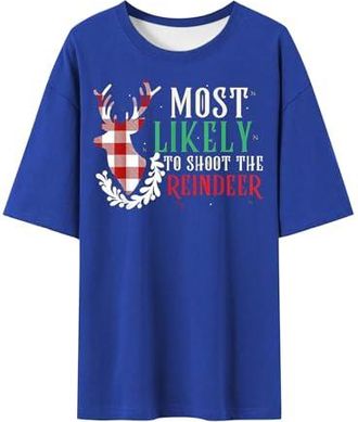 Generico T-shirt d&eacute;contract&eacute; pour femme avec imprim&eacute; lettres et col rond pour un confort quotidien, bleu, XXL