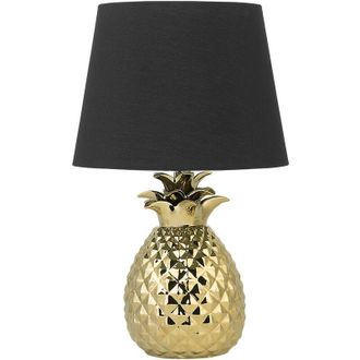 Beliani Lampe de Table D&eacute;co avec Pied en Forme dAnanas Dor&eacute; et Abat-jour Classique en Tissu Noir E27 Max 40W &Eacute;clairage Chic pour Salon Glamour Beliani