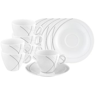 SELTMANN WEIDEN Trio Highline Kaffeetassen mit Untertassen 6er Set, 230 ml, Tassen mit passenden Untertellern f&uuml;r 6 Personen, Feine schwarz-graue Linien, Sp&uuml;lmaschine