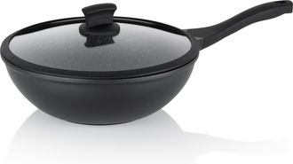 KELA Wokpfanne mit Deckel 30 cm STELLA NOVA 5l Wokpfanne Induktion, Aluguss beschichtet, Softtouchgriff, Wok mit Deckel, Glasdeckel mit Silikonrand