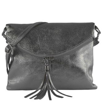 modamoda.de T07L / T139L Damen Leder kleine Umh&auml;ngetasche 2 Modelle handmade in Italy, Farbe:T139L Anthrazit-Metallic