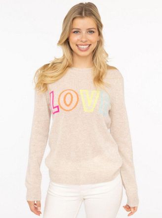 Zwillingsherz Kaschmirpullover LOVE wording Rundhals, mit LOVE Aufschrift in Neonfarbe