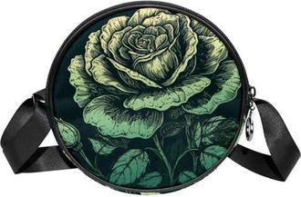 Generic Sac &agrave; bandouli&egrave;re Circle pour femme, petit sac &agrave; bandouli&egrave;re vert et noir, avec fermeture &eacute;clair, bretelles r&eacute;glables, sac &agrave; main rond d&eacute;contract&eacute; pou