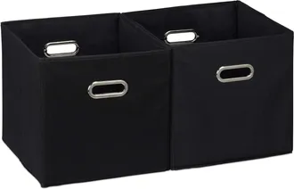 Relaxdays Aufbewahrungsbox 2er Set, Regalkorb ohne Deckel, mit Griff, faltbar, Stoffbox quadratisch, 30 cm, schwarz 30 x 30 x 30 cm