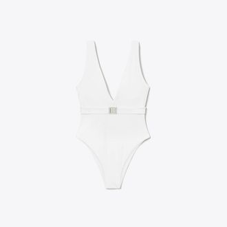 Tory Burch Damen Badeanzug mit Gürtel und Logo