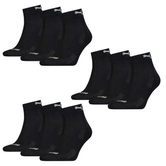 Puma 9 Paar Quarter Socken mit Frottee-Sohle Gr. 35-46 Unisex Cushioned Kurzsocken, Farbe:Black, Socken & Str&uuml;mpfe:43-46