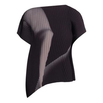 Issey Miyake Asymmetrisches Plissee-Top mit abstraktem Druck - - Blouses & Shirts - Damen - Schwarzk - M