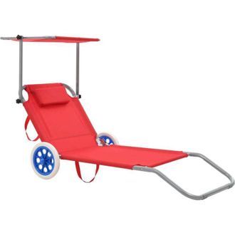 vidaXL Vidaxl - Sonnenliege Klappbar mit Sonnenschutz und R&auml;dern Stahl Rot