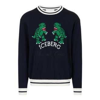 Iceberg Homme, Pulls, Bleu, Taille: M Pull ras du cou avec incrustation de dragon