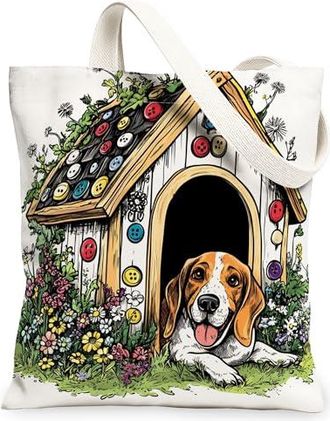 Generic Sac fourre-tout en toile motif chien de l&eacute;vrier printanier pour faire du shopping, 33 x 38,1 cm, niche amusante pour chiot, sac d&eacute;picerie r&eacute;utilisable