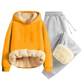 Generico Combinaison dhiver pour femme de sport en polaire chaude compl&egrave;te en molleton avec fermeture &eacute;clair &agrave; capuche et pantalon en velours complet 2 pi&egrave;ces 