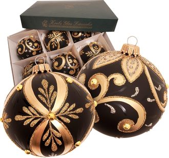 Krebs Glas Lauscha Weihnachtsdekoration/Christbaumschmuck aus Glas - Glaskugel mit Sort. dekor. Kugel - Farbe: Schwarz - Menge: 6 St&uuml;ck - Gr&ouml;&szlig;e: ca. 8 cm