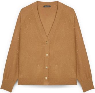 Fiorella Rubino Femme, Pulls, Beige, Taille: 40 FR Cardigan en maille fine avec sequins