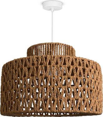 Paco Home LED Pendellampe Pendelleuchte Hängelleuchte Hängelampe für Wohnzimmer Schlafzimmer Esszimmer Schirm Papier E27, Farbe:Natur (Ø40cm), Leuchtenart/Farbe