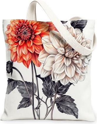 Generic Sac fourre-tout en toile de 33 x 38 cm, motif floral simple et mignon, r&eacute;utilisable, pour femme, peinture botanique, esth&eacute;tique, d&eacute;coration cadeau