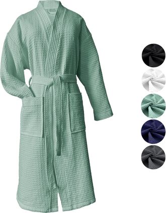 Heimtexland Bademantel Waffelpique Reisebademantel Saunamantel 100% Baumwolle Oekotex leicht schnelltrocknend hautfreundlich f&uuml;r Damen und Herren Typ881 Mint XXXL
