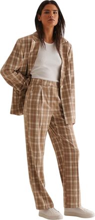 NA-KD Damen Loose Fit Suit Trousers Hose, Beige Kariert, 36 EU