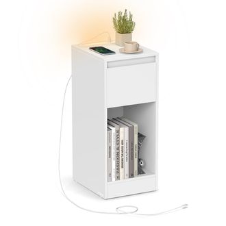 Vasagle Nachttisch, schmal, Beistelltisch, LED-Beleuchtung, 1 USB-A-Anschluss, 1 USB-C-Anschluss, Schublade, offenes Fach, f&uuml;r Schlafzimmer, Wohnzimmer, wolke