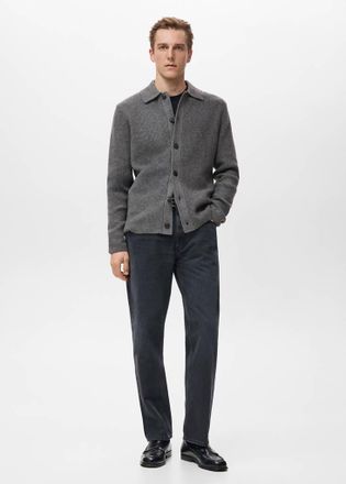 Mango Cardigan maille c&ocirc;tel&eacute;e gris chin&eacute; moyen - Homme - XXL - MANGO MAN