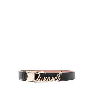 Twinset Ceinture fine avec boucle &agrave; lettres et cha&icirc;ne - Femme - Accessoires - Noir - Taille: L