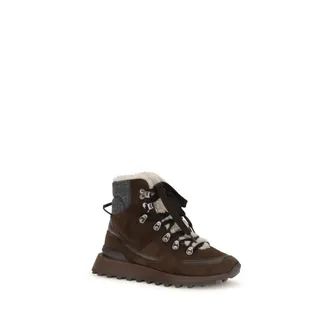 Brunello Cucinelli Shearling-Lined Suede Lace-Up Boots - Brown