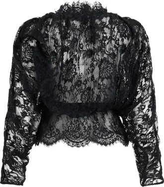 Self Portrait Lace Long-Sleeve Blouse - Black