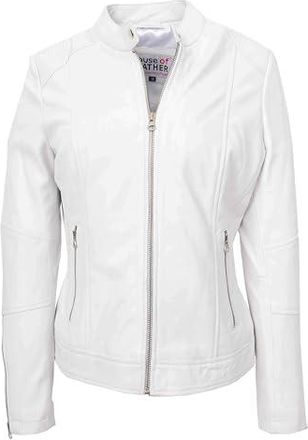 House Of Leather Connie Veste de motard en cuir véritable avec fermeture éclair pour femme, blanc, 44
