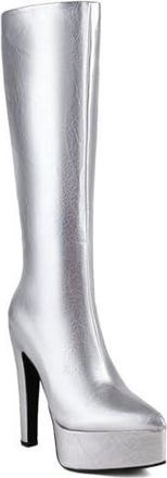 Generic Bottes hautes m&eacute;talliques &agrave; bout pointu pour femme, fines et extensibles, avec fermeture &eacute;clair lat&eacute;rale, talons bloqu&eacute;s, chaussures de f&ecirc;te, Argent&eacute;.