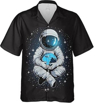 Keephen Astronaute Hawaiian Chemise Femmes Hommes Nouveaut&eacute; Galaxie Impression 3D Chemise Boutonn&eacute;e Col Revers Chemises Blouse Tops