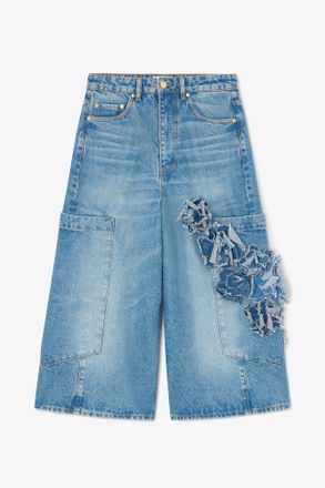 Ganni Jean baggy court en denim rigide Bleu Coton biologique - Taille 27W/33L - Pour Femme