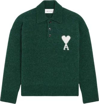 Ami Homme, Pulls, Vert, Taille: 2XL Polo en maille dalpaga