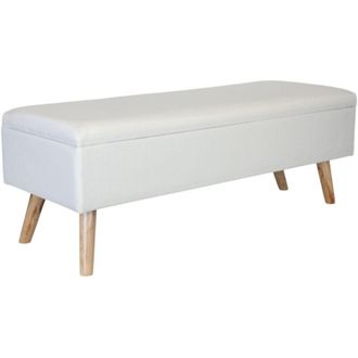 Relaxdays Banc Relaxdays en lin, rangement pratique, H x L x P : 40 x 110 x 40 cm, pieds en bois, banc coffre rembourr&eacute; blanc