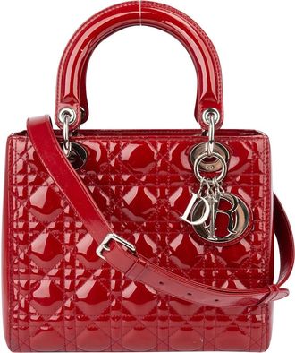Dior Crossbody Bags - Christian Dior Quilted Patent Leather Lady Dior Ha - Gr. unisize - in Rot - f&uuml;r Damen